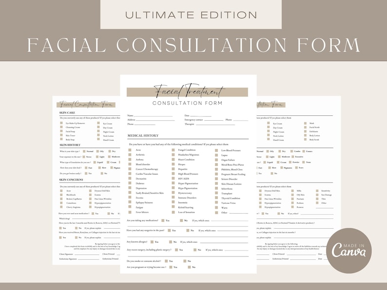 EDITABLE Facial Consultation Form, Client Intake Form, Esthetician ...