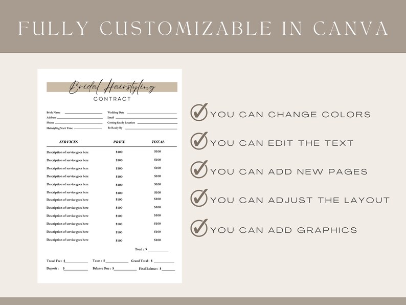 Bridal Hair Contract Template,wedding Bridal Party Salon Services ...