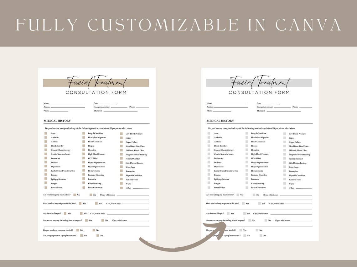 EDITABLE Facial Consultation Form, Client Intake Form, Esthetician ...