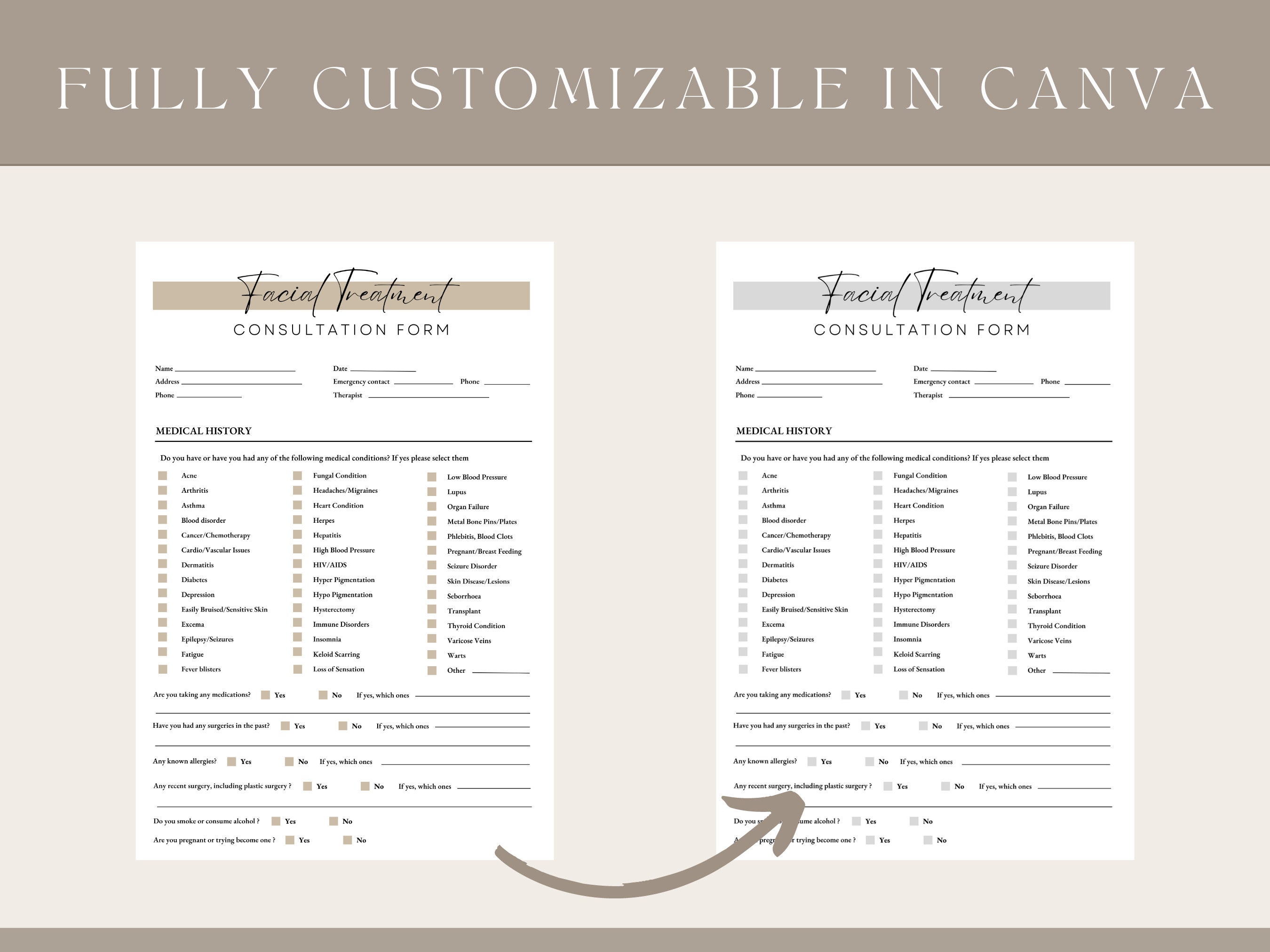 EDITABLE Facial Consultation Form, Client Intake Form, Esthetician ...