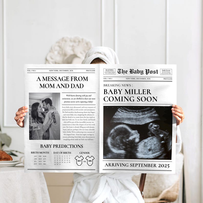 New Baby Announcement Newspaper, Baby on the Way Pregnancy Reveal ...