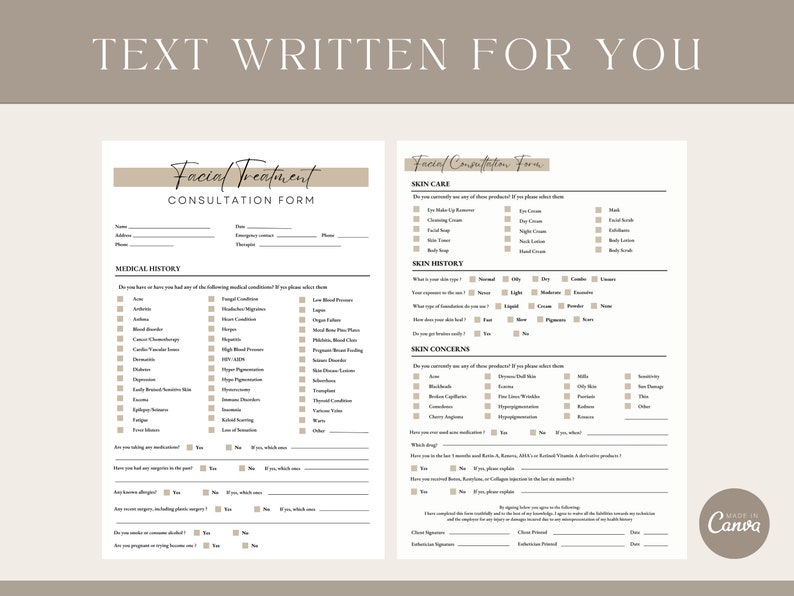 EDITABLE Facial Consultation Form, Client Intake Form, Esthetician ...