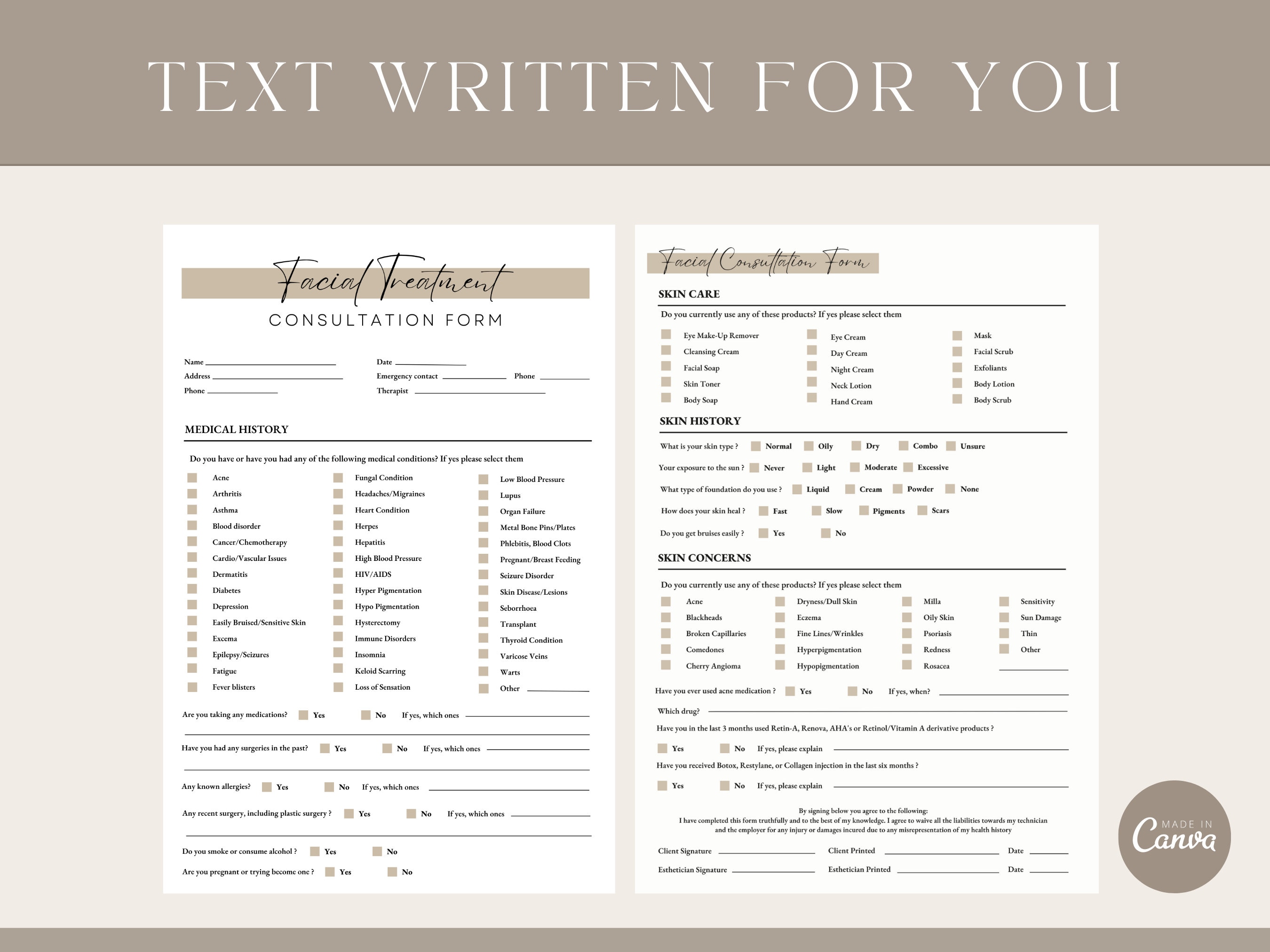 EDITABLE Facial Consultation Form, Client Intake Form, Esthetician ...
