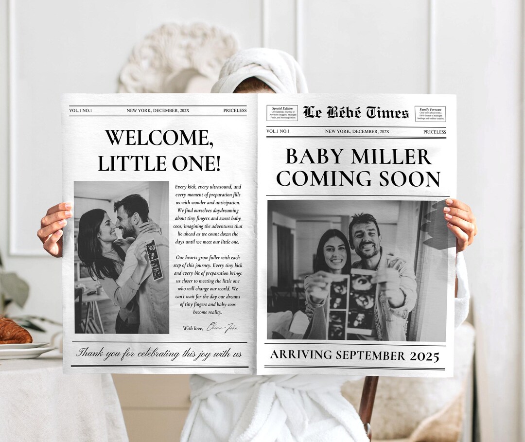 New Baby Announcement Newspaper, Baby on the Way Pregnancy Reveal ...