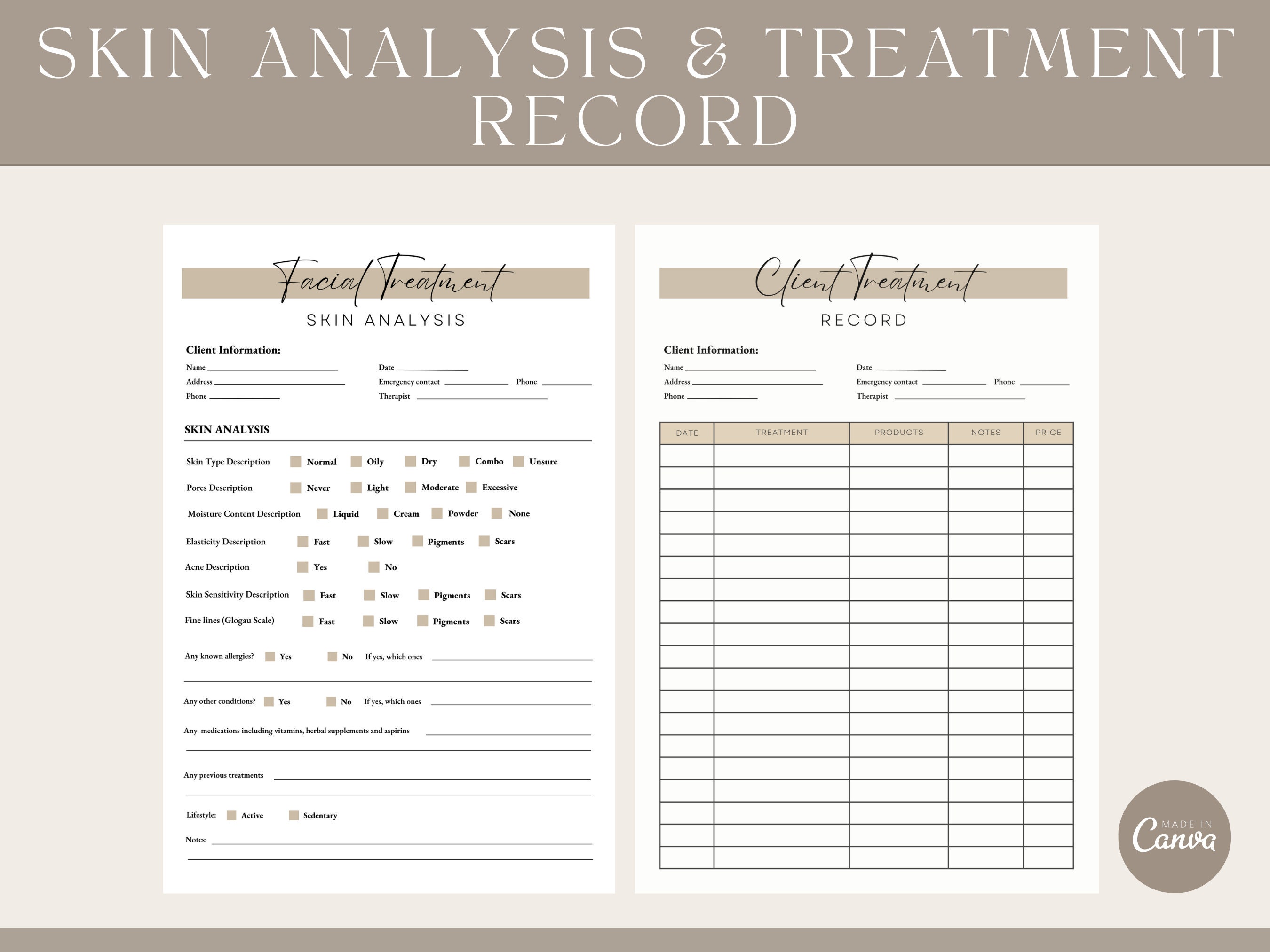 Professional Facial Treatment Forms,editable Esthetician Forms,facial ...