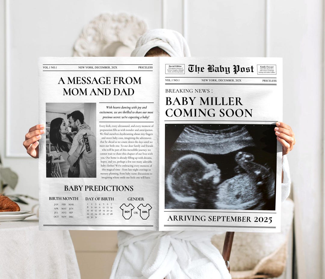 New Baby Announcement Newspaper, Baby on the Way Pregnancy Reveal ...