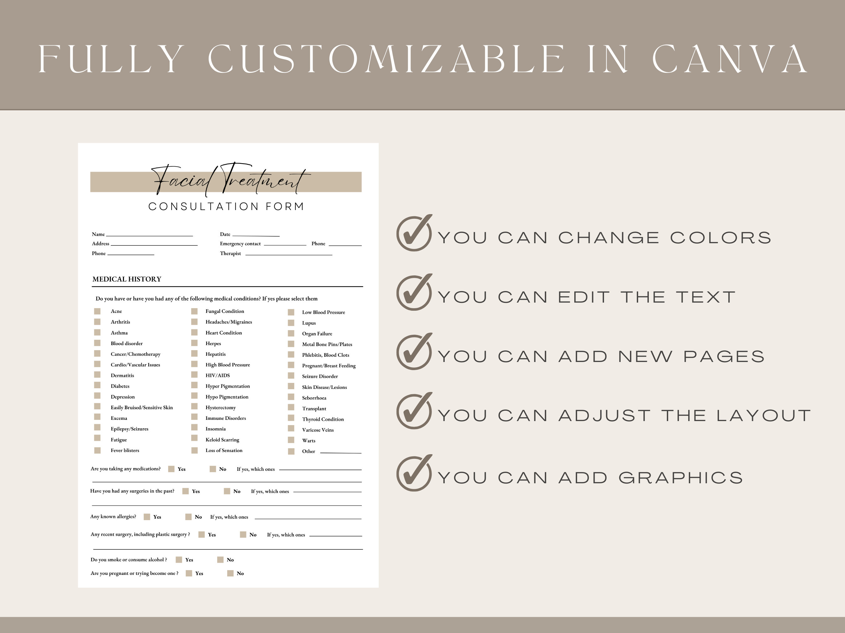 EDITABLE Facial Consultation Form, Client Intake Form, Esthetician ...