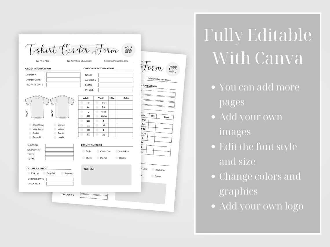 Editable T-shirt Order Form, Custom T-shirt Order Form Template ...