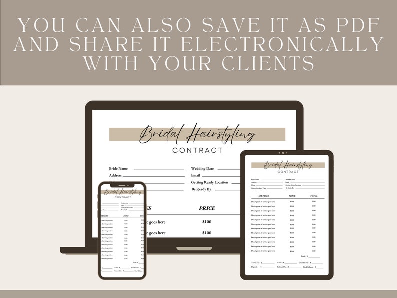 Bridal Hair Contract Template,wedding Bridal Party Salon Services ...