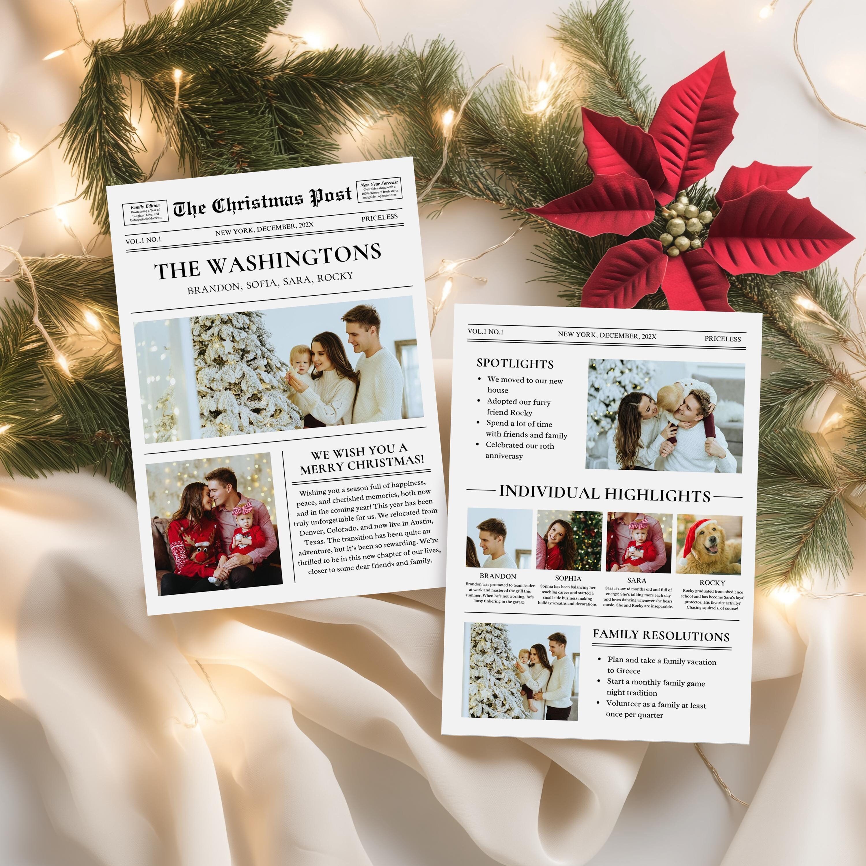 Editable Christmas Newsletter Template, Year in Review Christmas Card ...