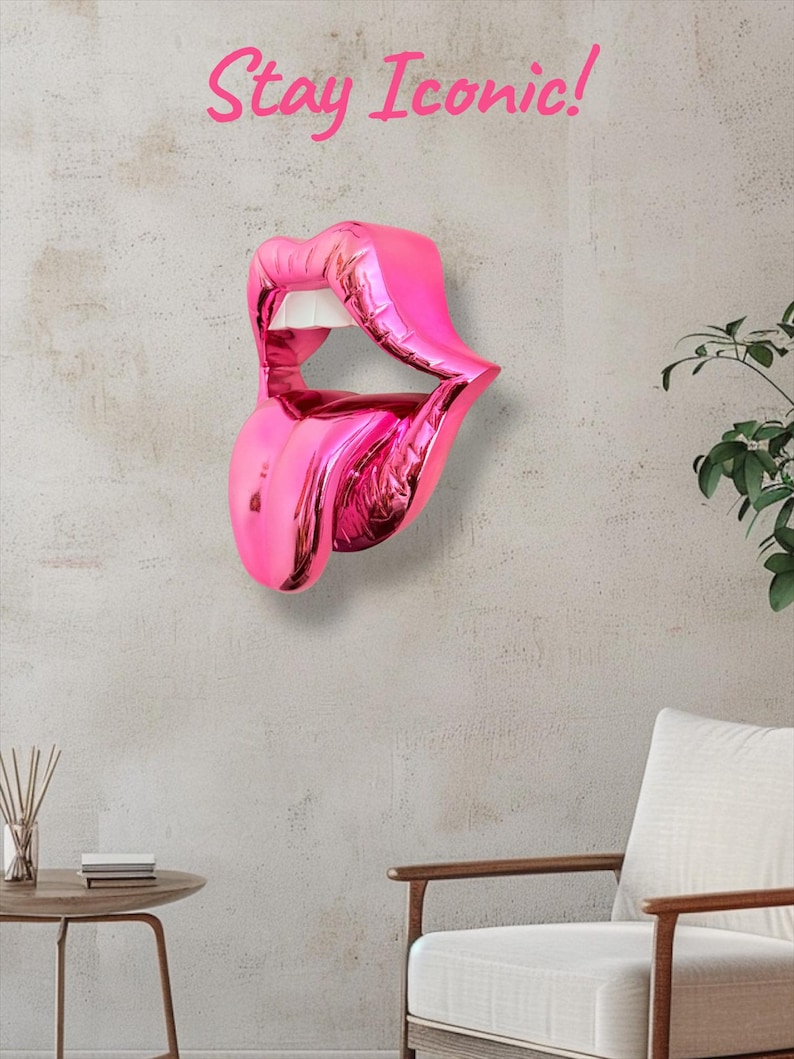 Pink Chrome Lips Wall Sculpture | Pop Art Wall Decor | Handmade Luxury ...