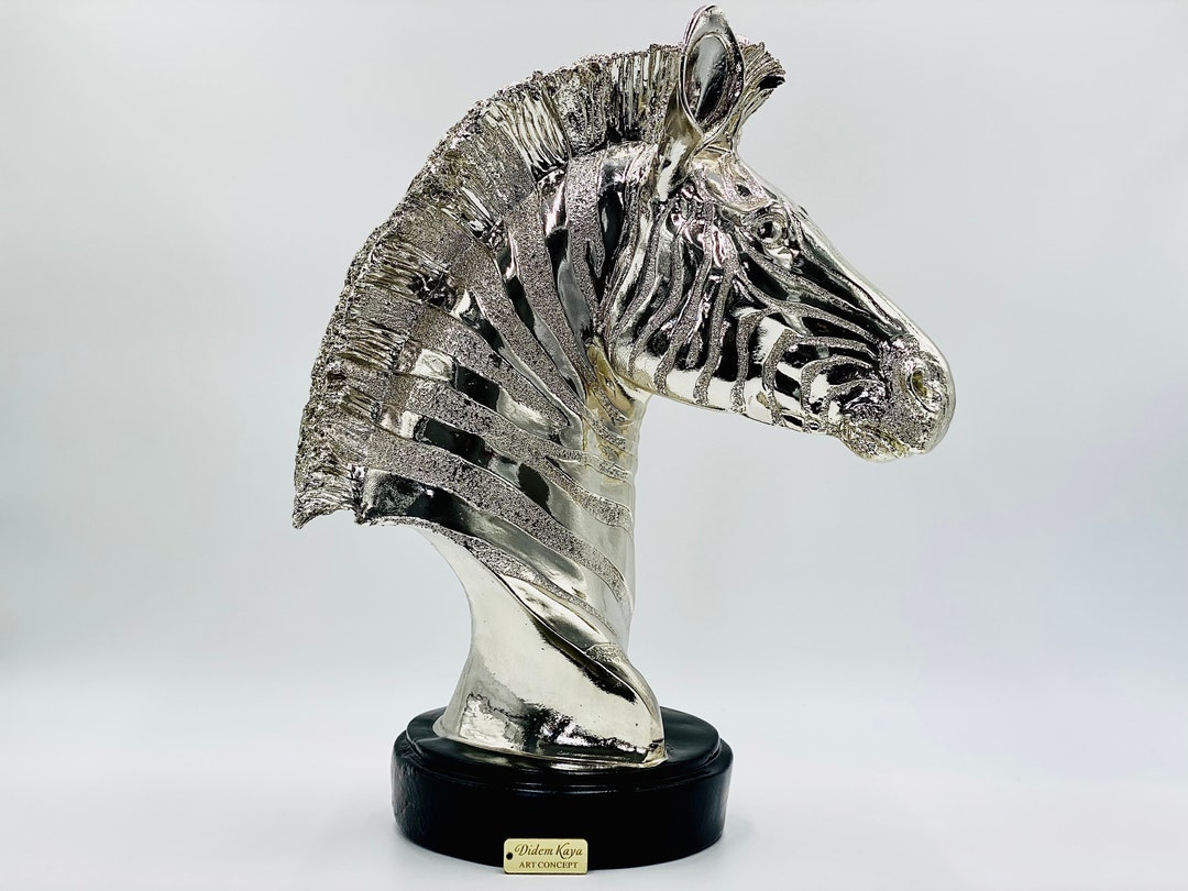 Handmade Chrome Zebra Statue: African Art Decor (16.5" X 13") - Etsy