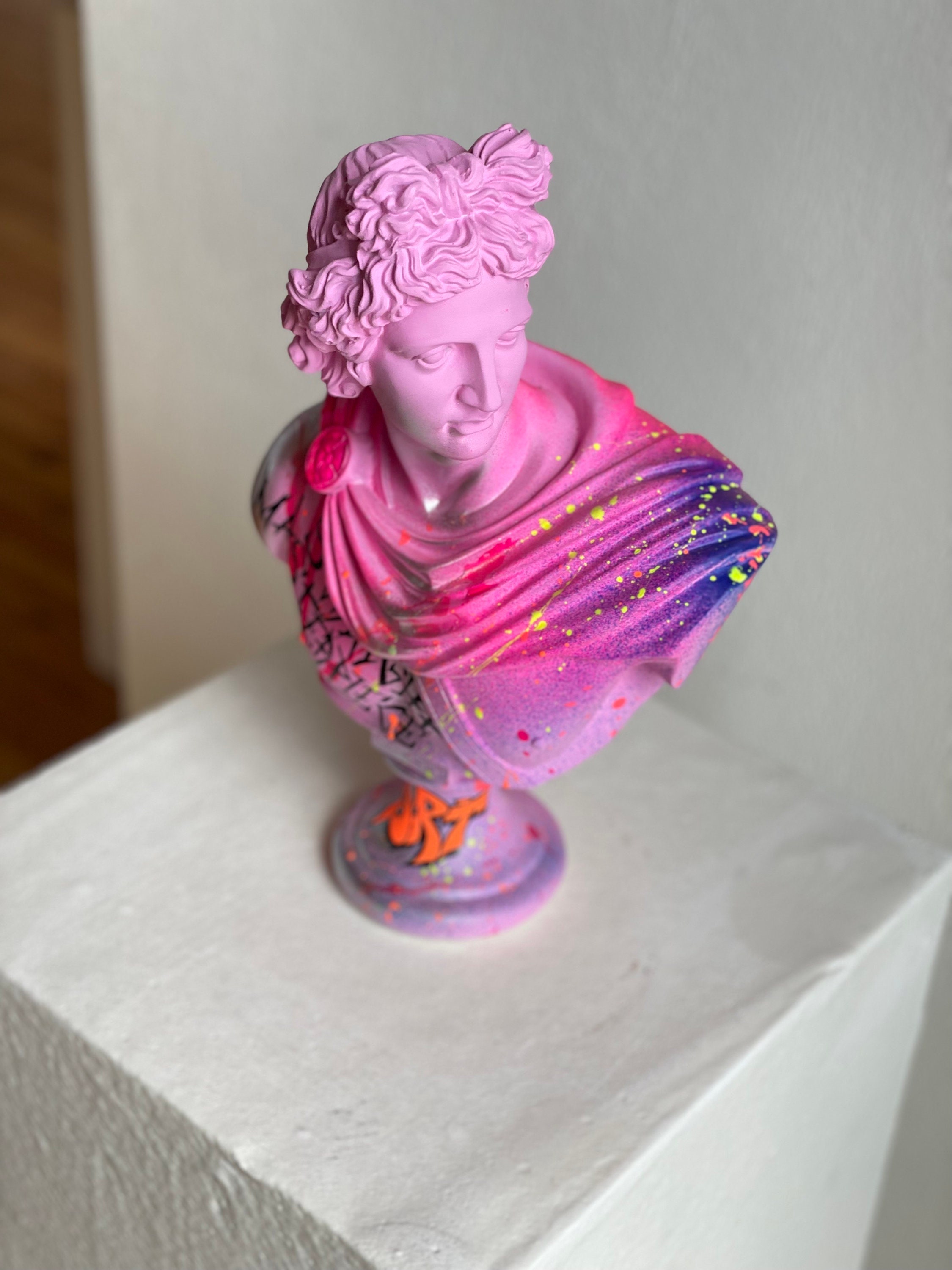 Hand-painted Apollo Statue: Graffiti Street Art, Pink Ombré Resin ...