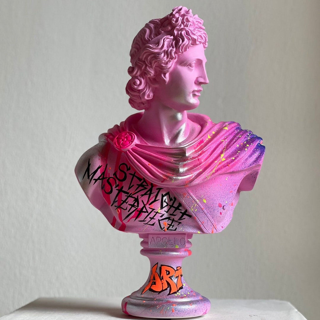 Hand-painted Apollo Statue: Graffiti Street Art, Pink Ombré Resin ...