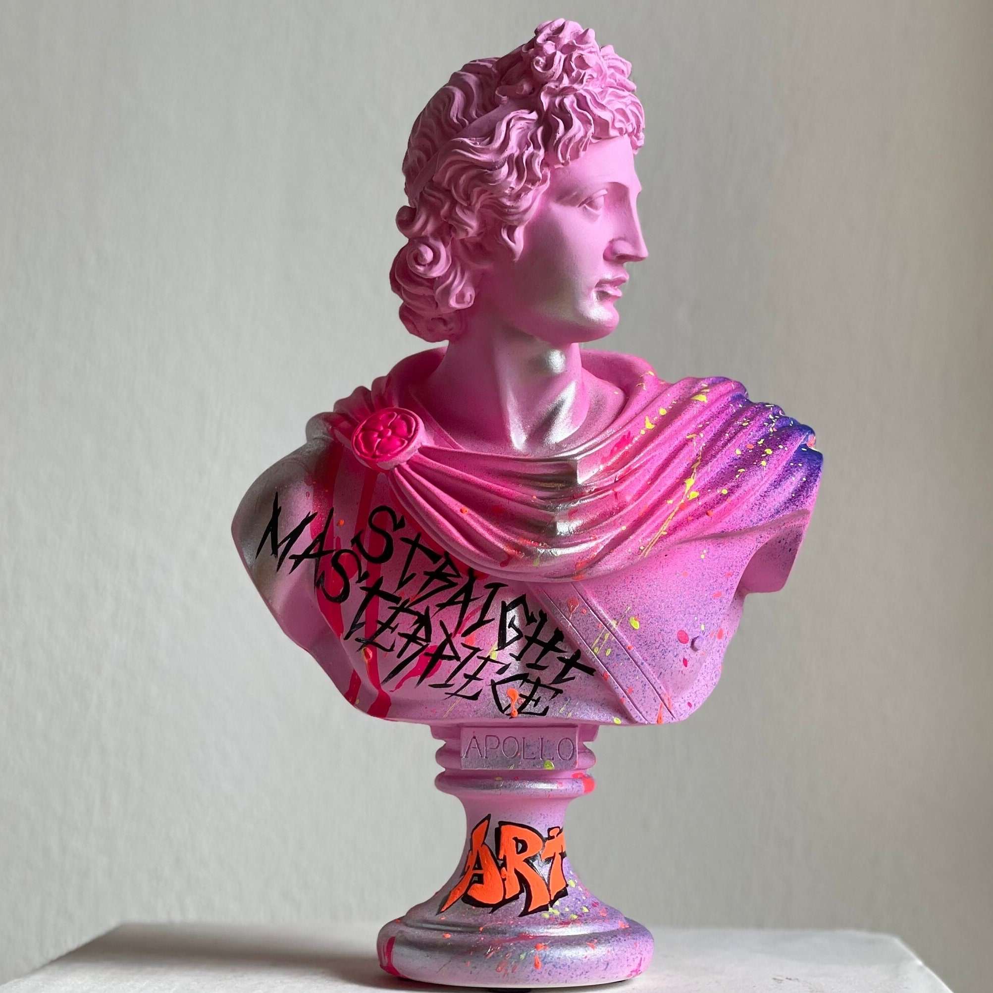 Hand-painted Apollo Statue: Graffiti Street Art, Pink Ombré Resin ...