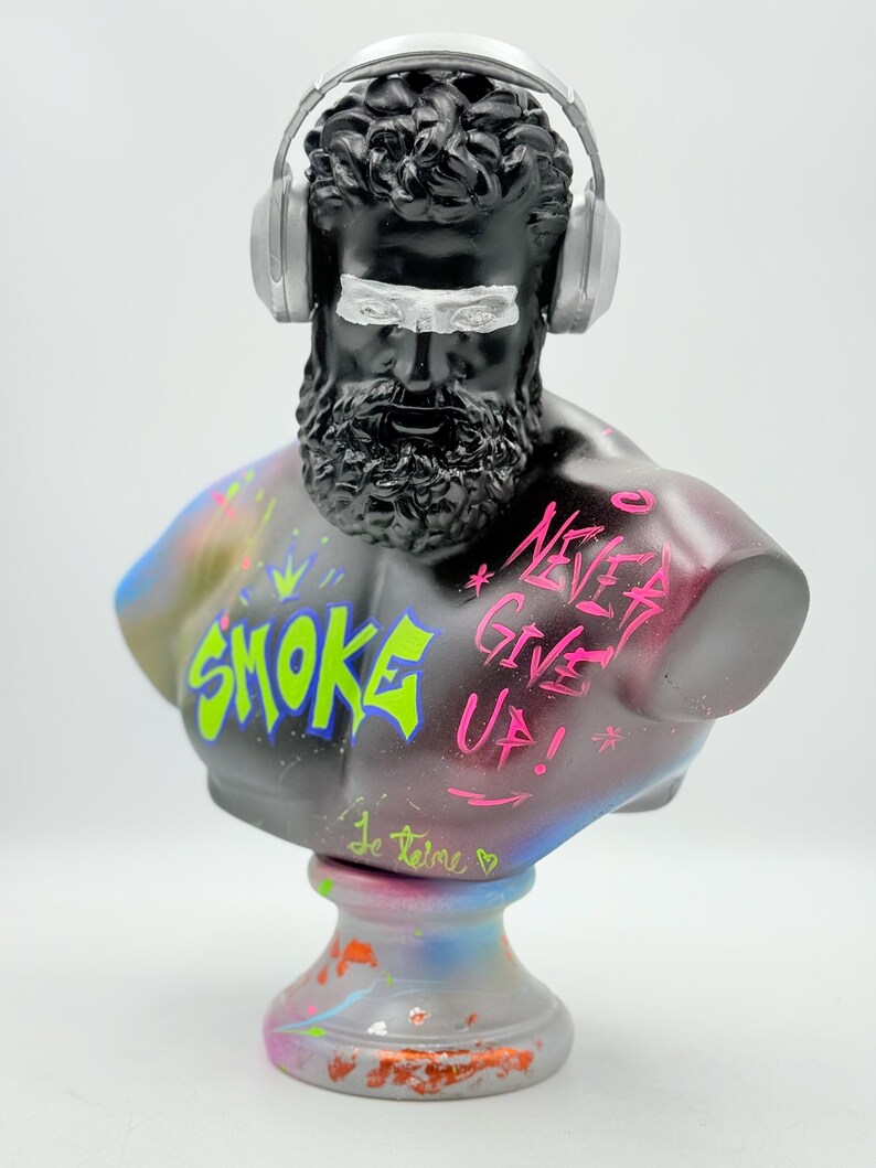DJ Hercules Statue | Street Art Sculpture | Smoke Graffiti Bust ...