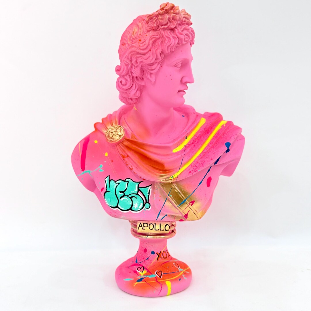 Pink Apollo Sculpture | Neon Graffiti Pop Art Statue | Handmade Luxury ...