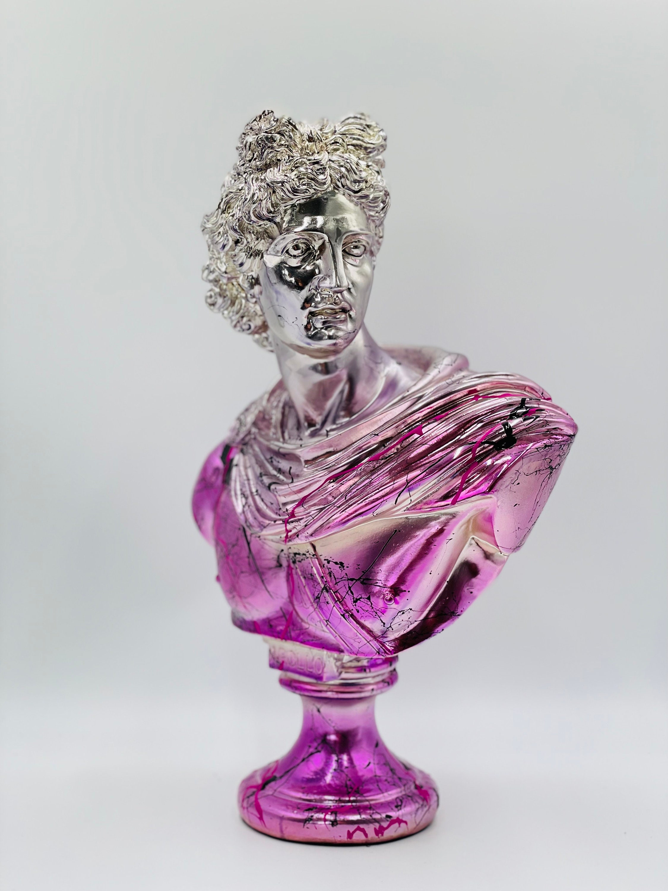 Pop Art Apollo Statue, Chrome Plated Greek God Bust, Mirror Plating ...
