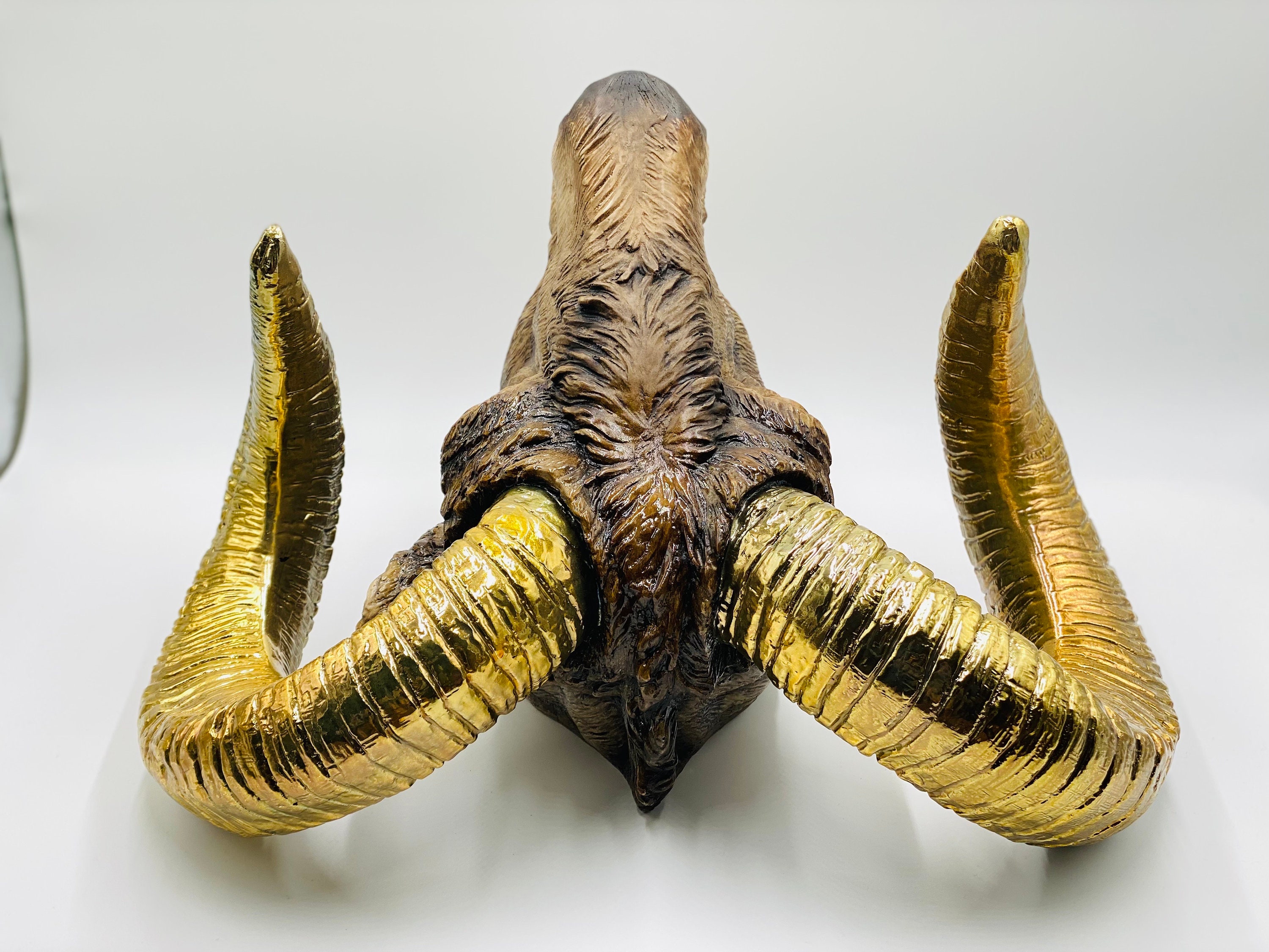 Natural Ram Head Wall Mount With Chrome Plated Gold Horns - XL RAM ...