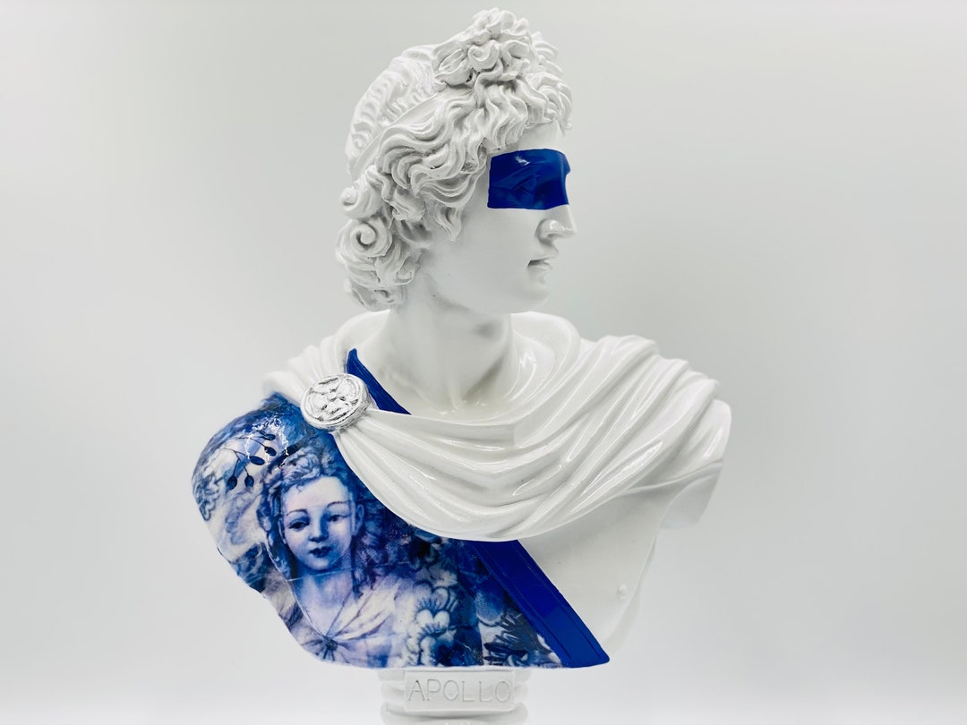 Apollo Art Bust | Bleu Blanc Mixed Media Sculpture | Handmade Luxury ...
