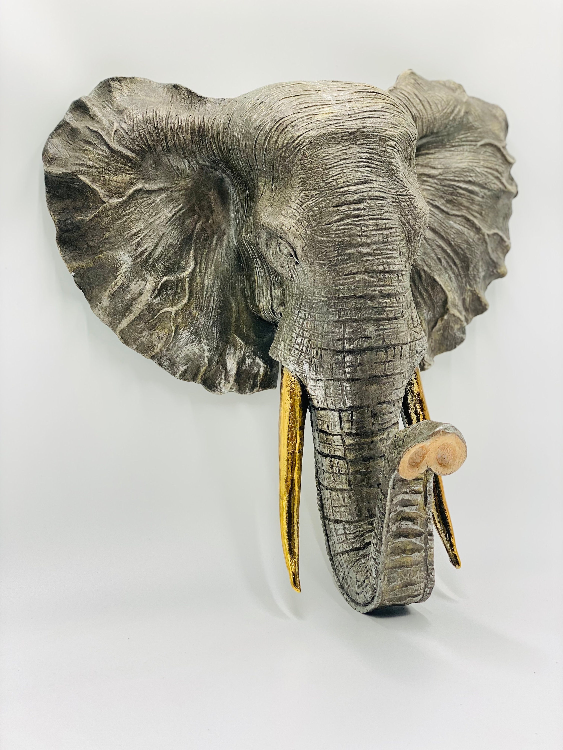 Feng Shui Elephant Head Wall Mount: Gold Tooth Buddha Statue - Etsy