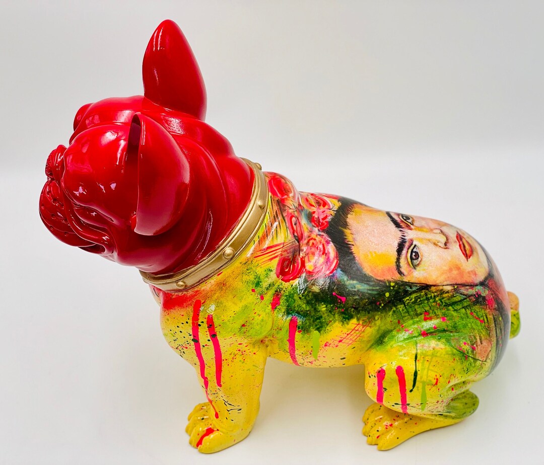 Frida Kahlo Design French Bulldog Statue, Pop Art Dog Figurine, Animal ...