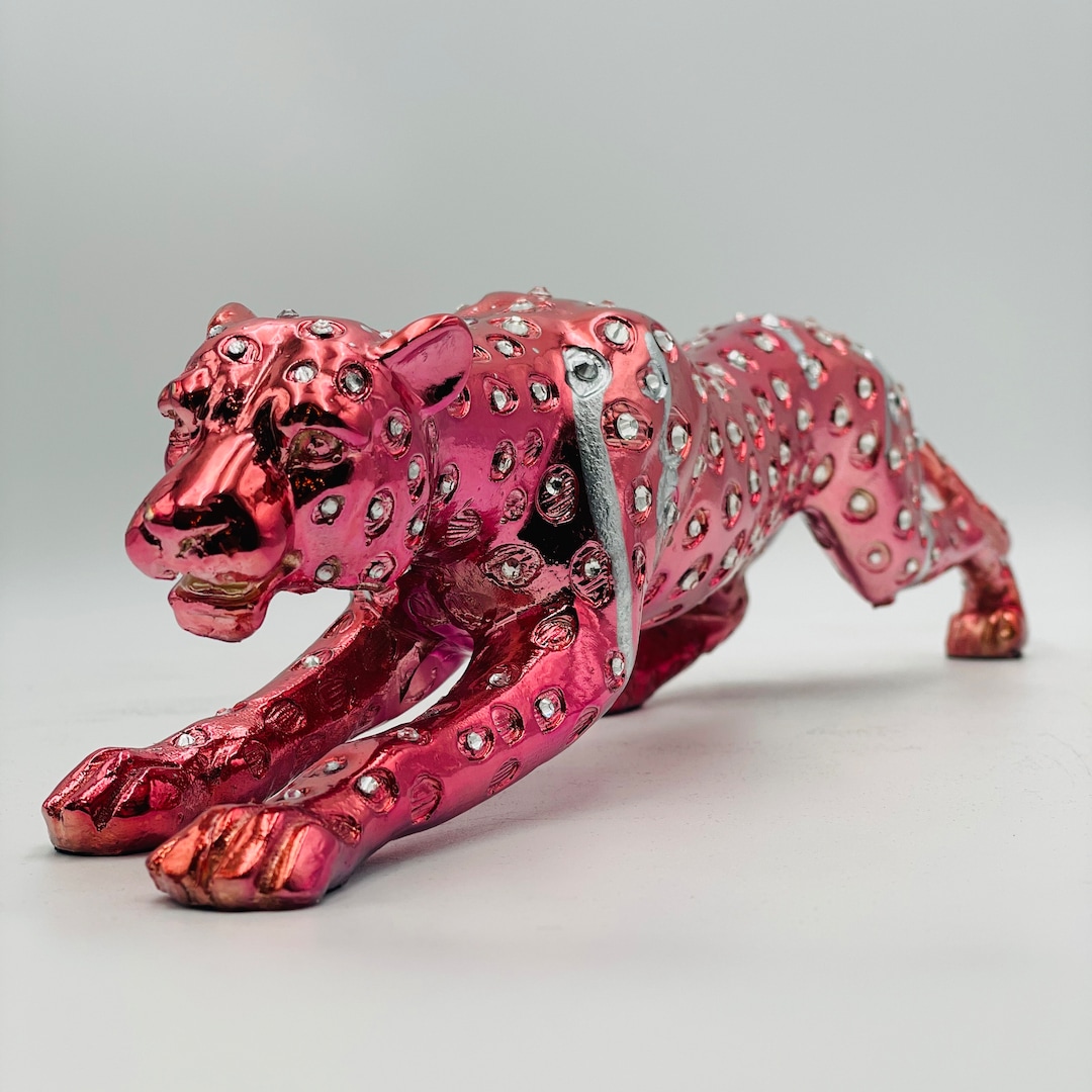 Leopard Statue With Sawarovski Diamods Pink Chrome Plated Wild Cat ...