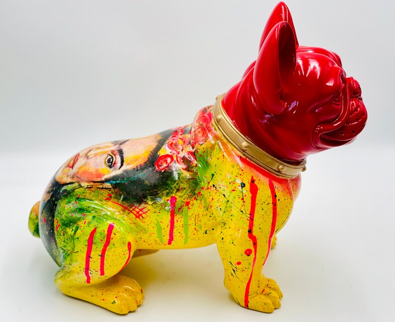 Frida Kahlo Design French Bulldog Statue, Pop Art Dog Figurine, Animal ...