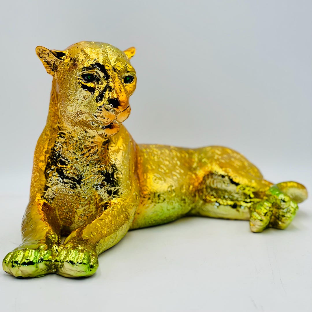 Gold Leopard Statue, Luxurious Chrome Lion Art Object, Custom Gift for ...