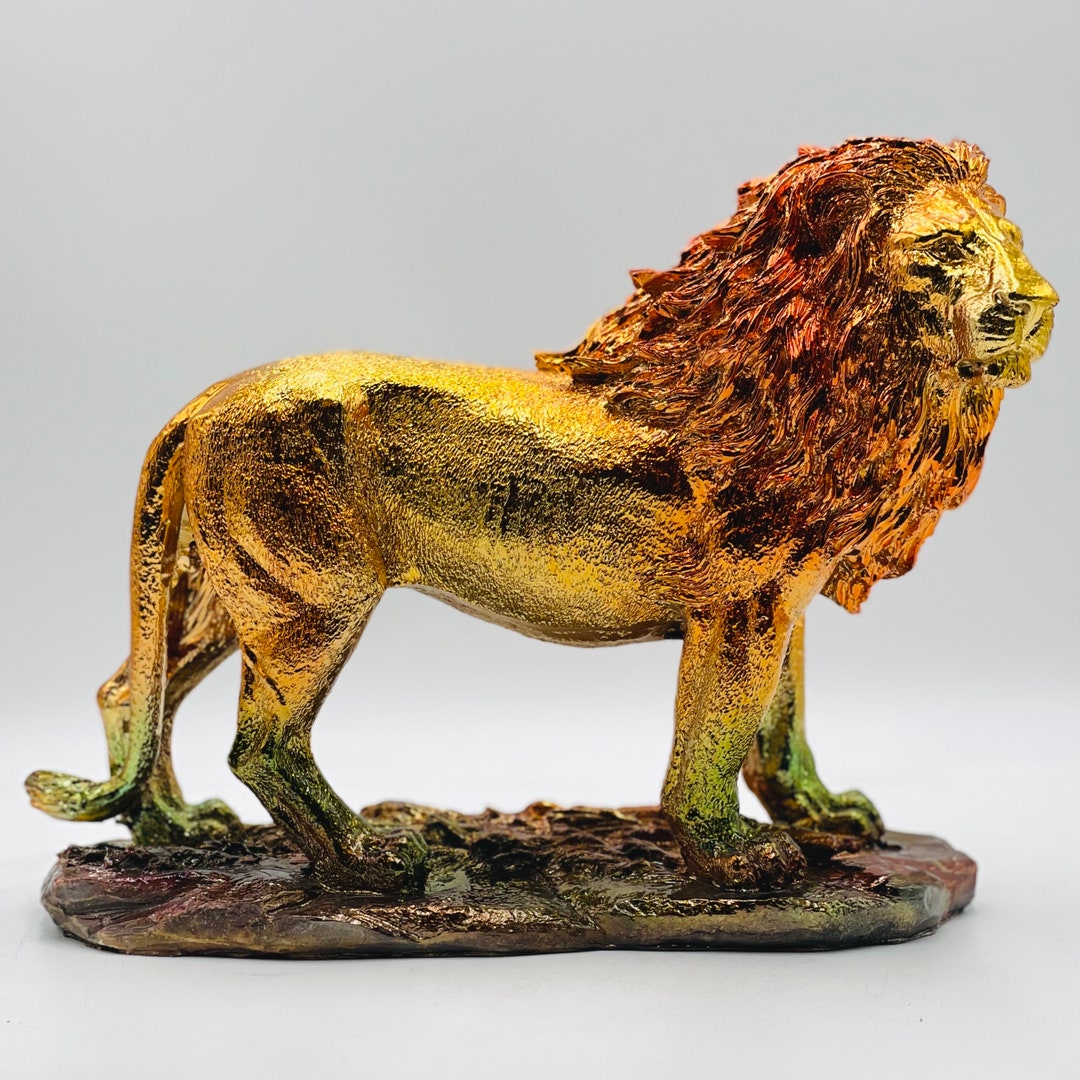 Gold Lion Statue in Chrome Plating, Luxurious Lion Art Object ...