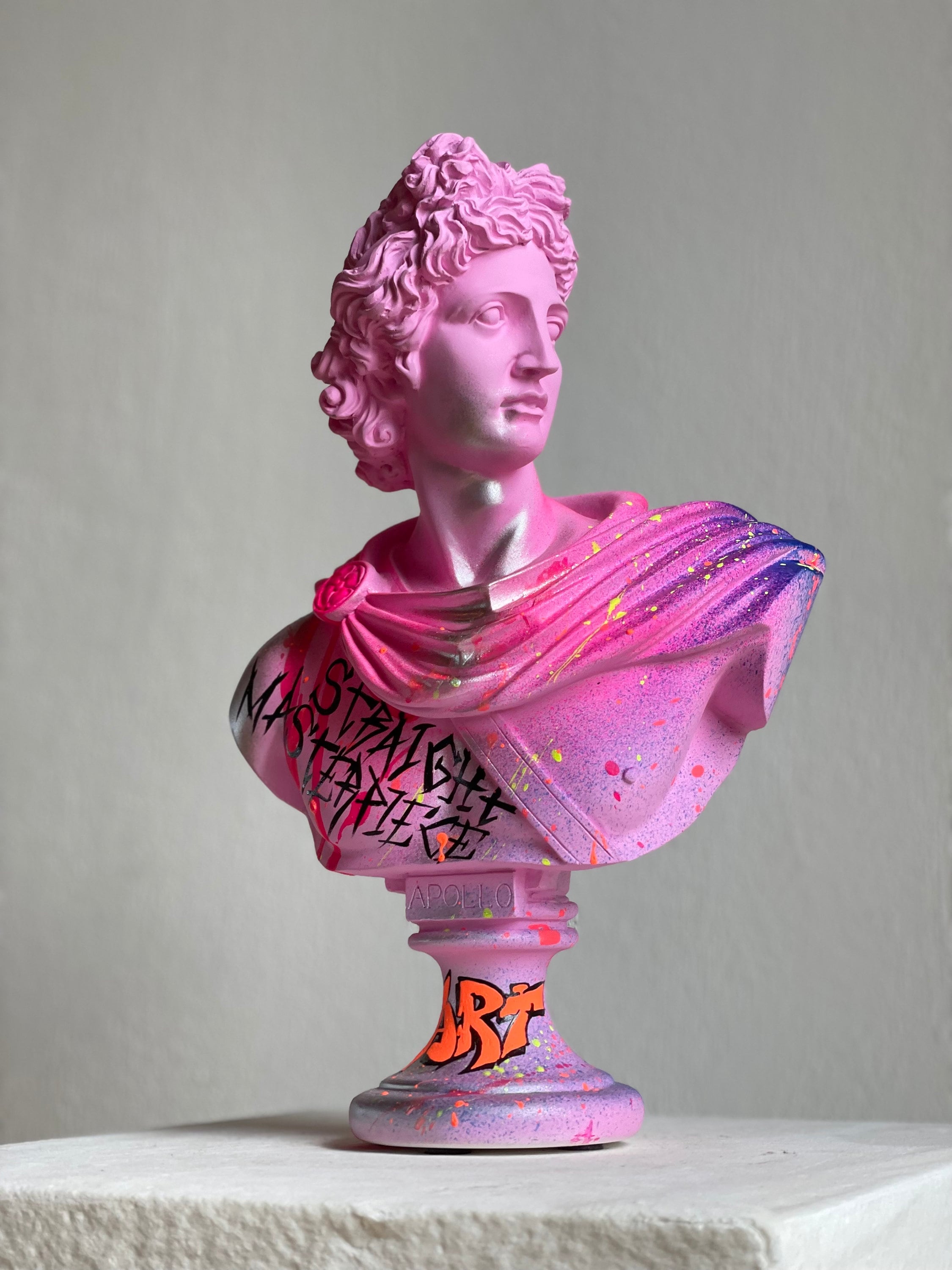 Hand-painted Apollo Statue: Graffiti Street Art, Pink Ombré Resin ...
