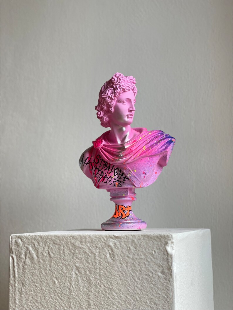 Hand-painted Pink Apollo Statue: Graffiti Ombré Resin Sculpture - Etsy