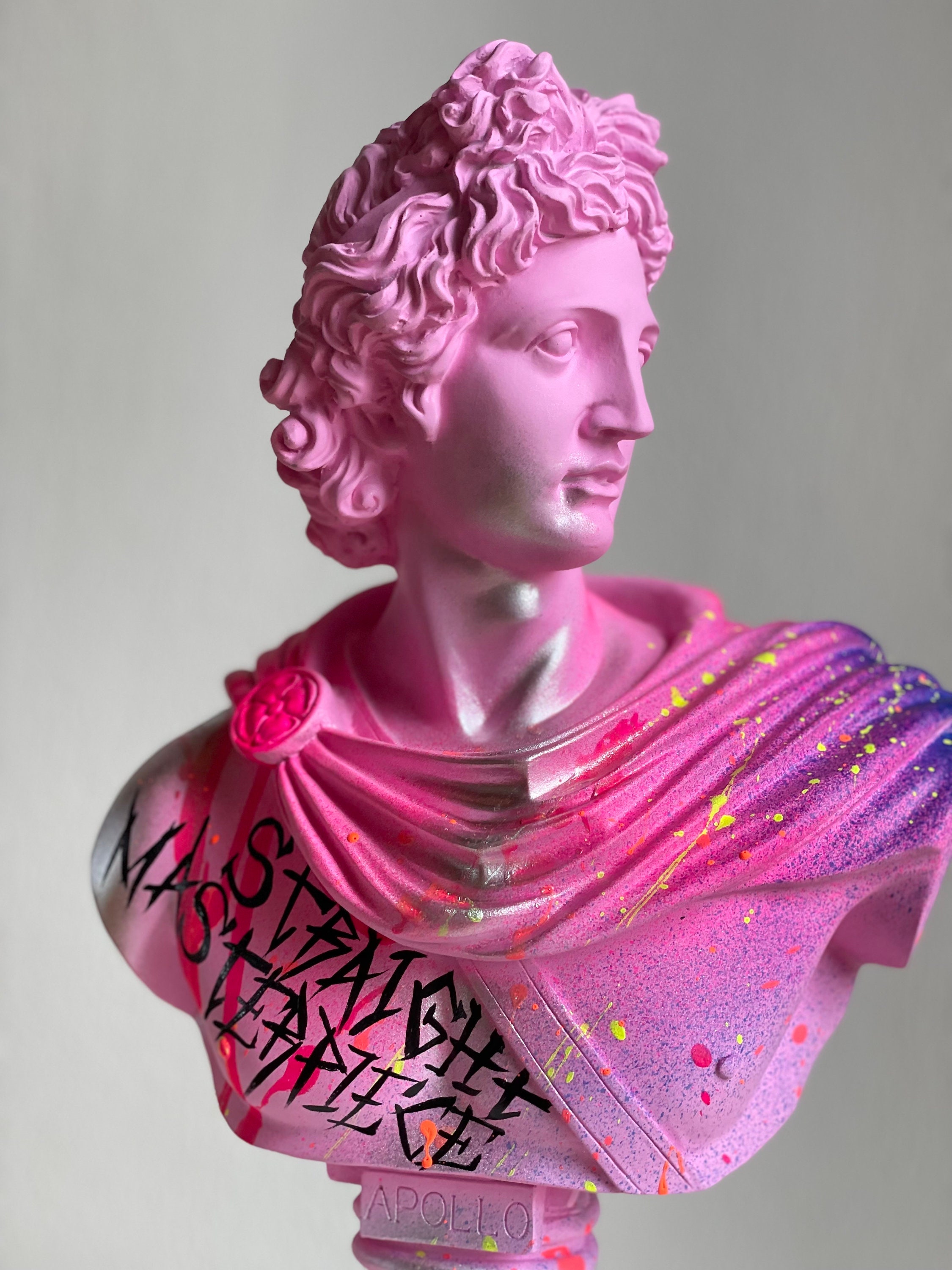 Hand-painted Apollo Statue: Graffiti Street Art, Pink Ombré Resin ...