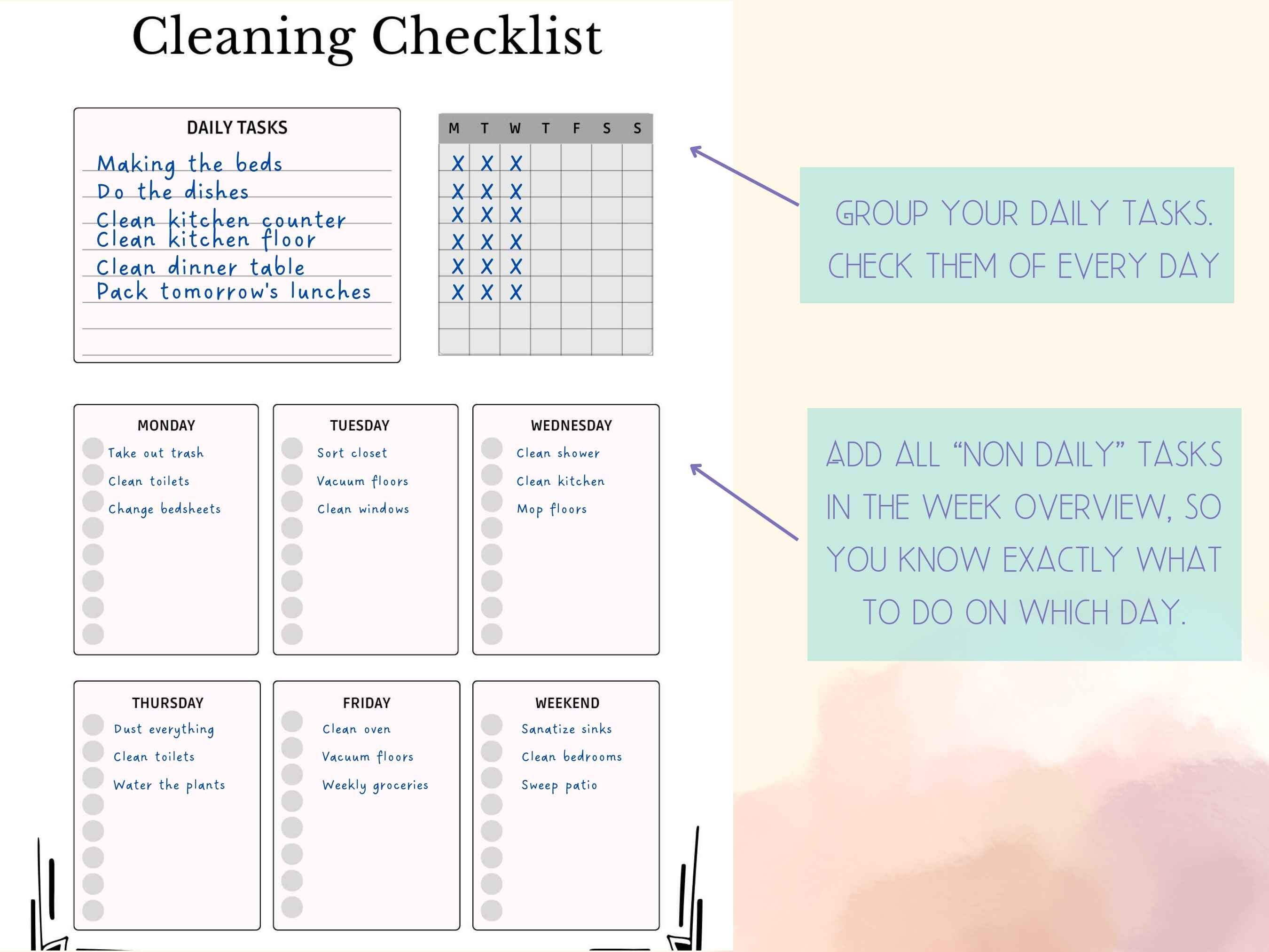 Weekly House Chores Checklist Printable Cleaning Schedule - Etsy