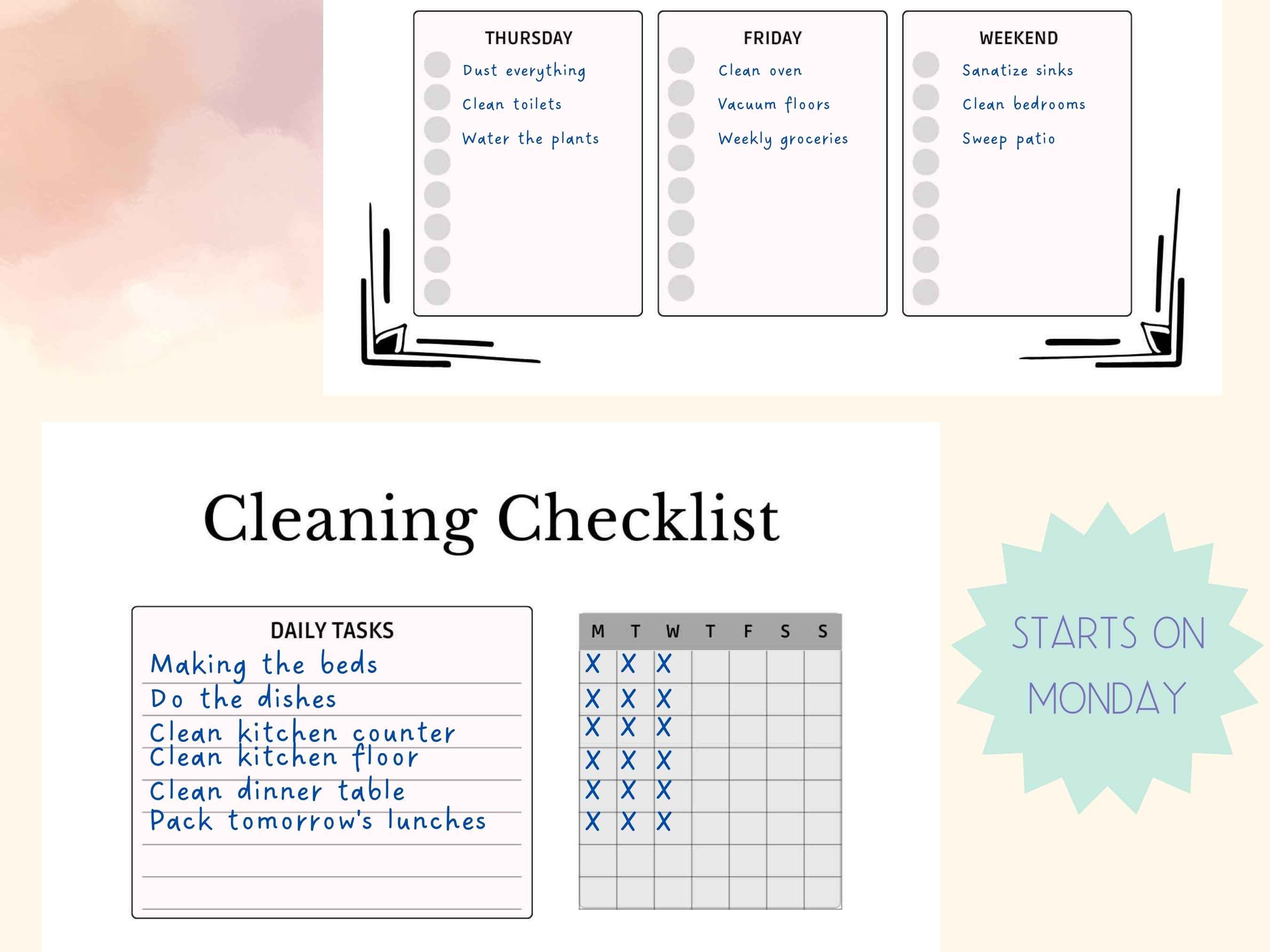 Weekly House Chores Checklist Printable Cleaning Schedule - Etsy