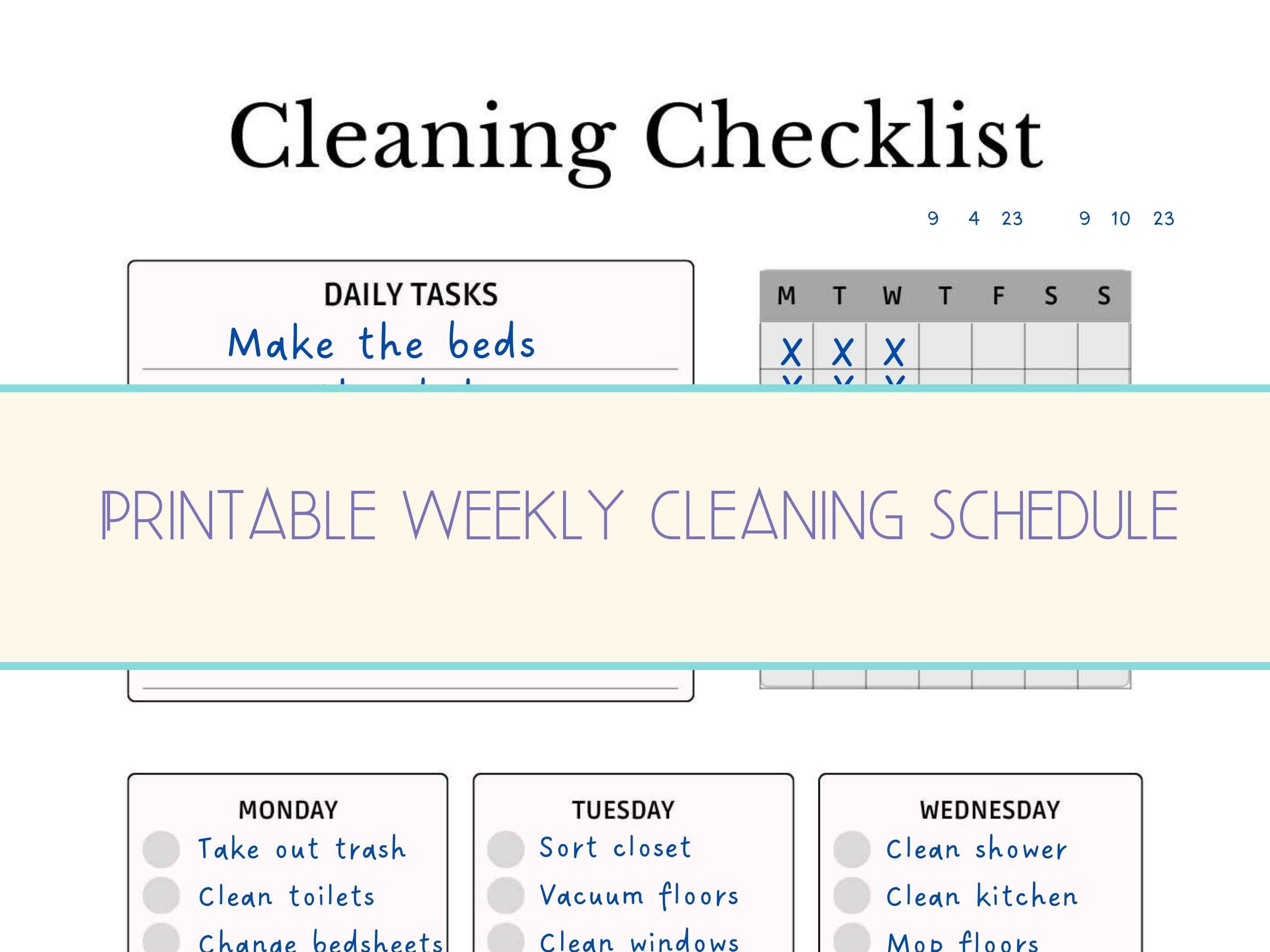 Weekly House Chores Checklist Printable Cleaning Schedule - Etsy