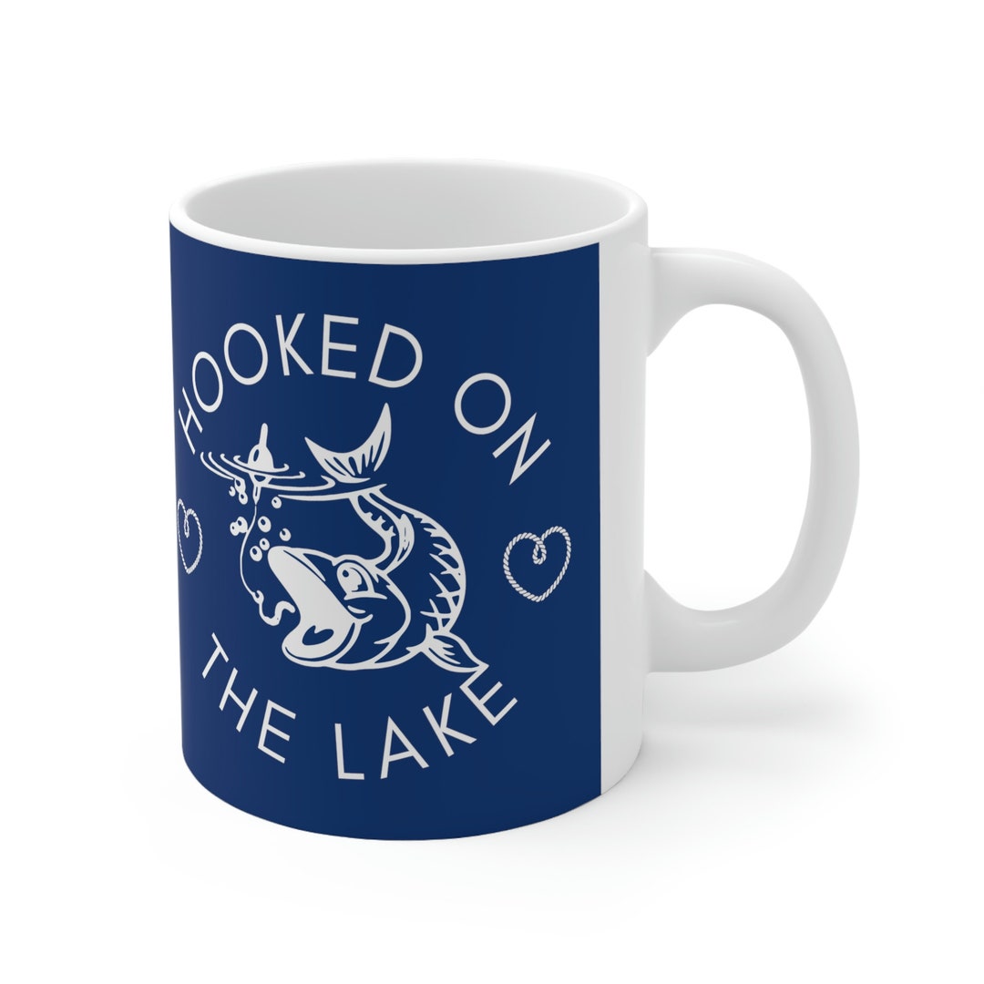 Coffee Cup Blue Ceramic Hooked on the Lake Coffee Mug, Camping, Montana ...