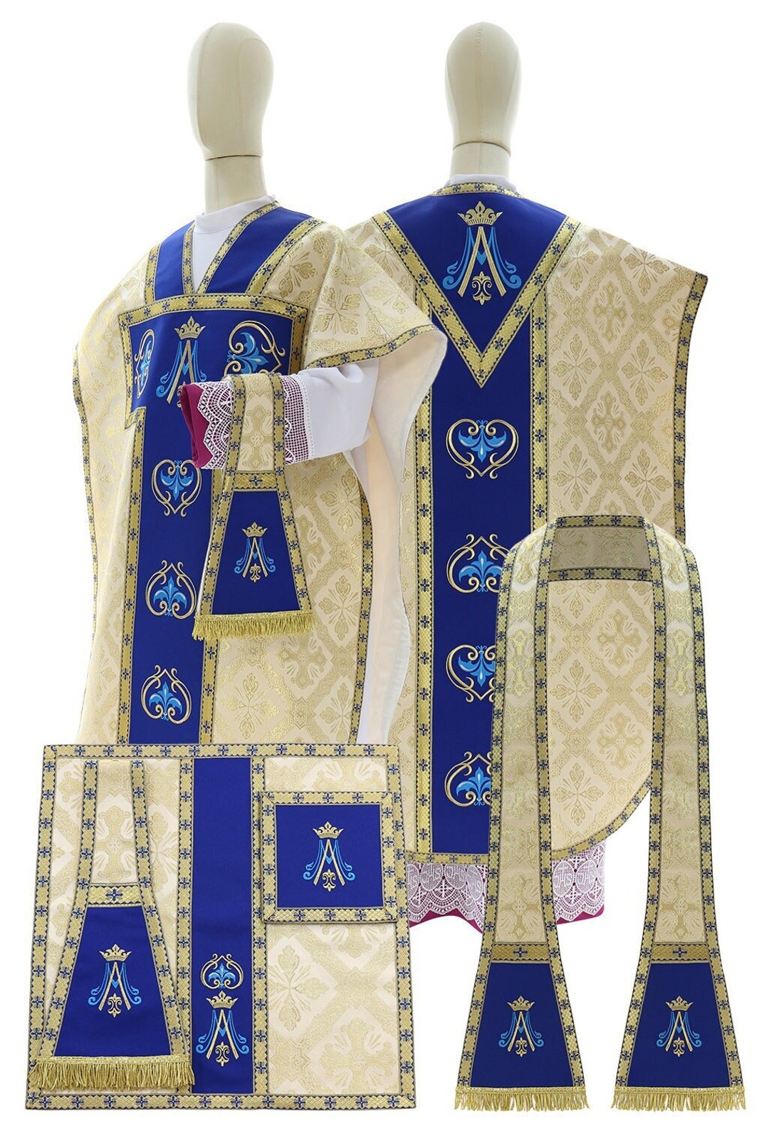 Marian St. Philip Neri Chasuble With Stole, Maniple, Burse and Chalice ...