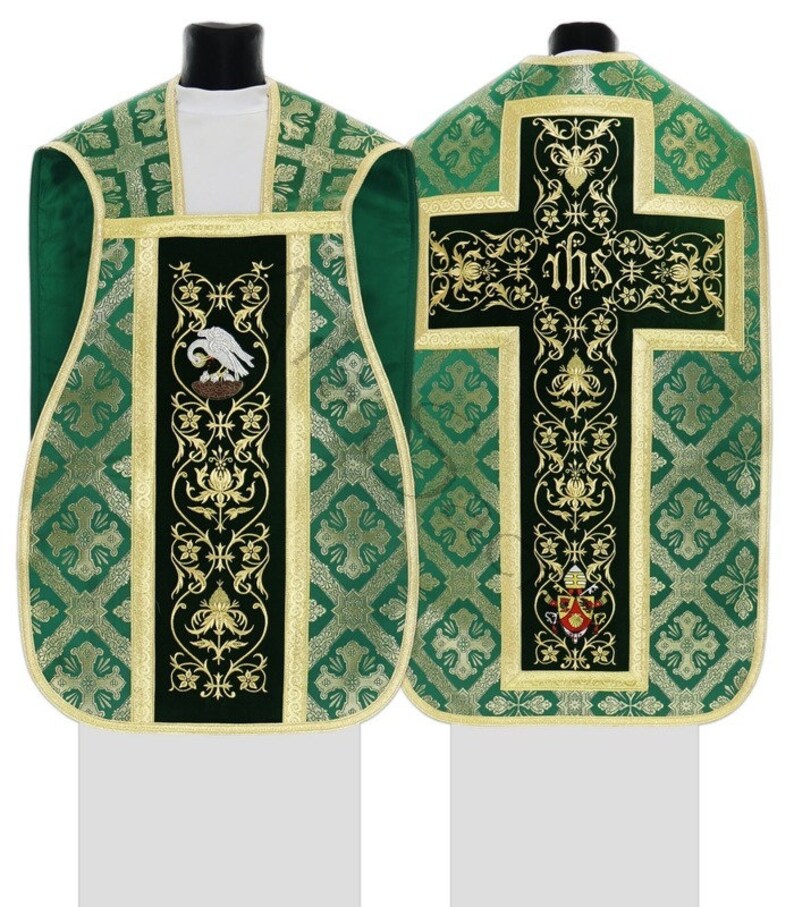 Roman Chasuble With Stole, Maniple, Burse and Chalice Veil Vestment RH8 ...