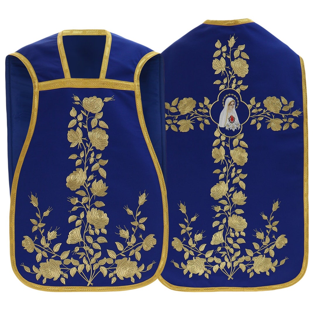 Marian Roman Chasuble With Stole, Maniple, Burse and Chalice Veil ...