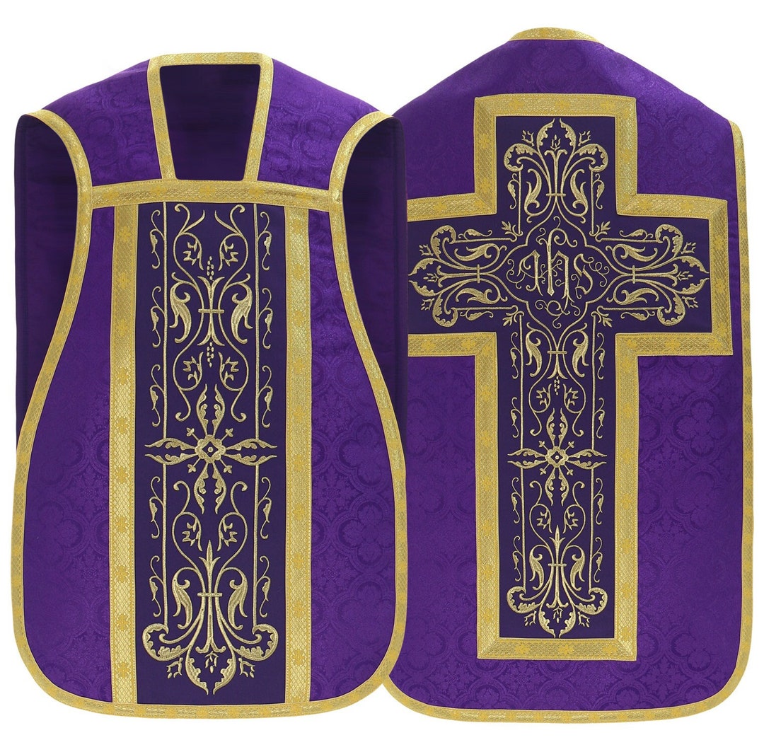 Roman Chasuble With Stole, Maniple, Burse and Chalice Veil Vestment RH1 ...