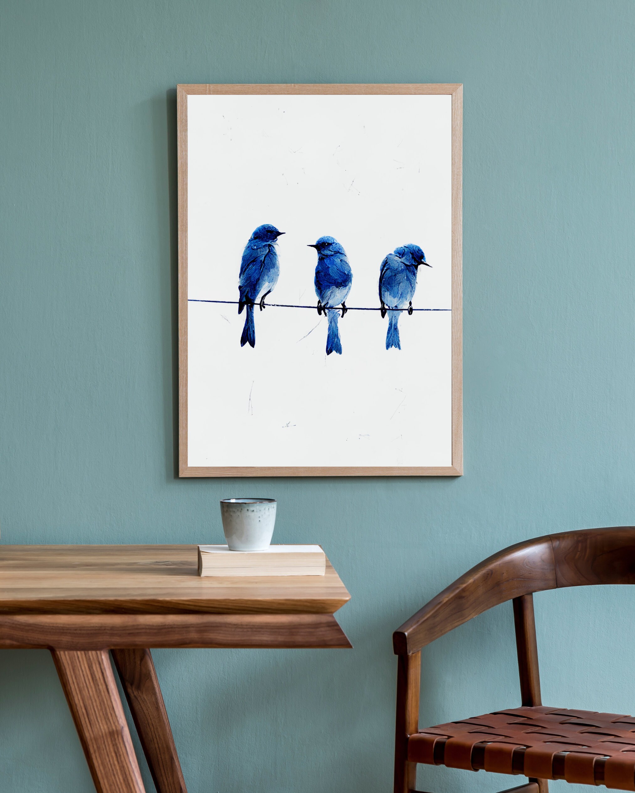 Three Bluebirds on a Wire 2:3 Aspect Ratio Instant Download Printable ...