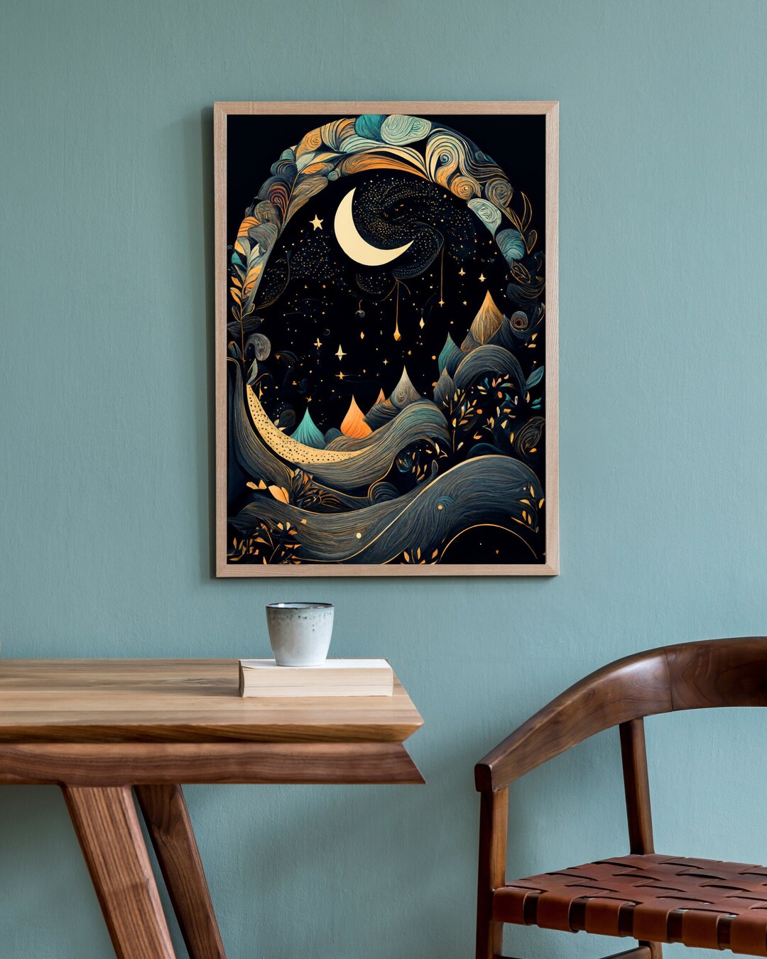 Boho Abstract Moon Art Print - Vintage Inspired Wall Art for Modern ...