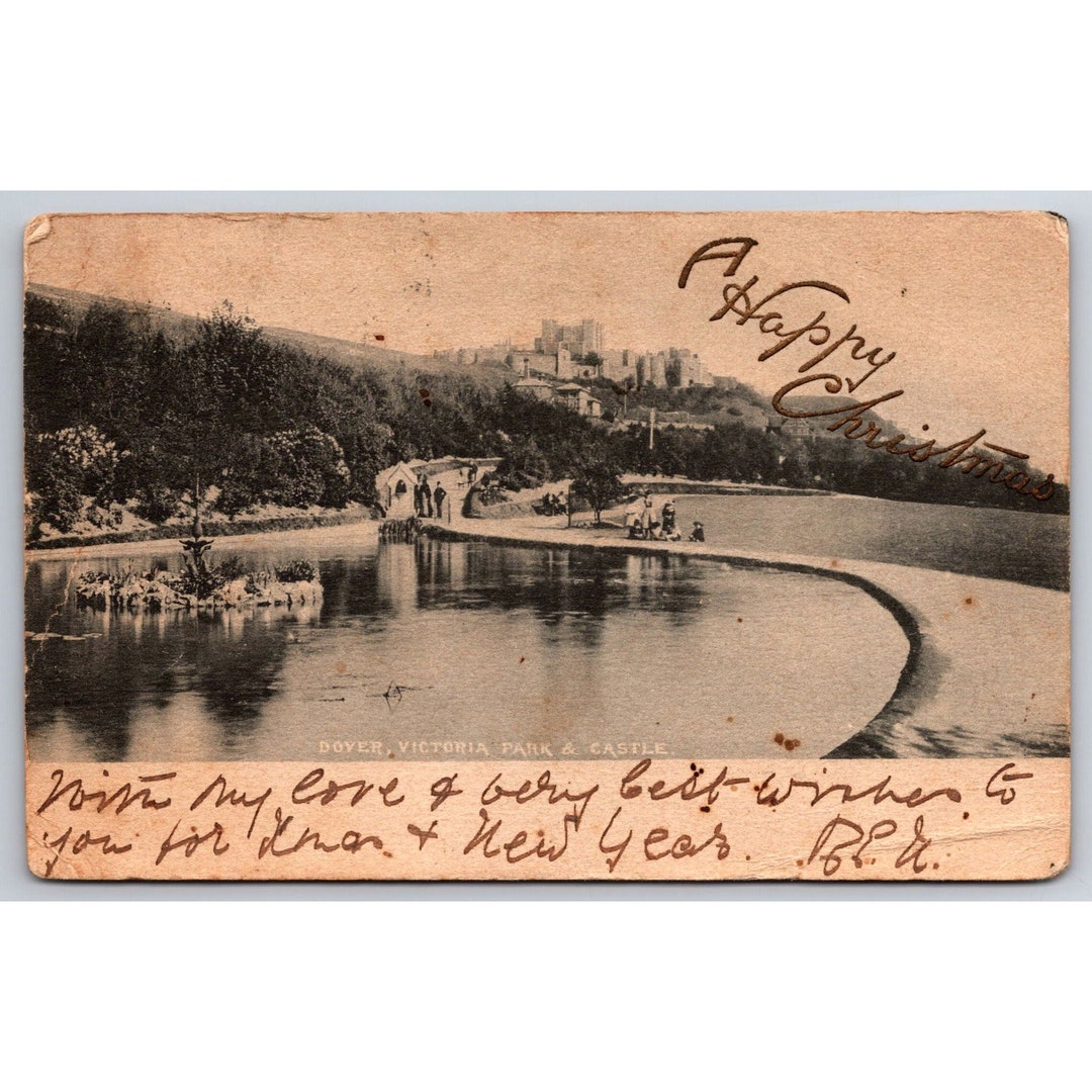 Postcard Antique Dover Victoria Park and Castle A Happy Christmas C1900 ...