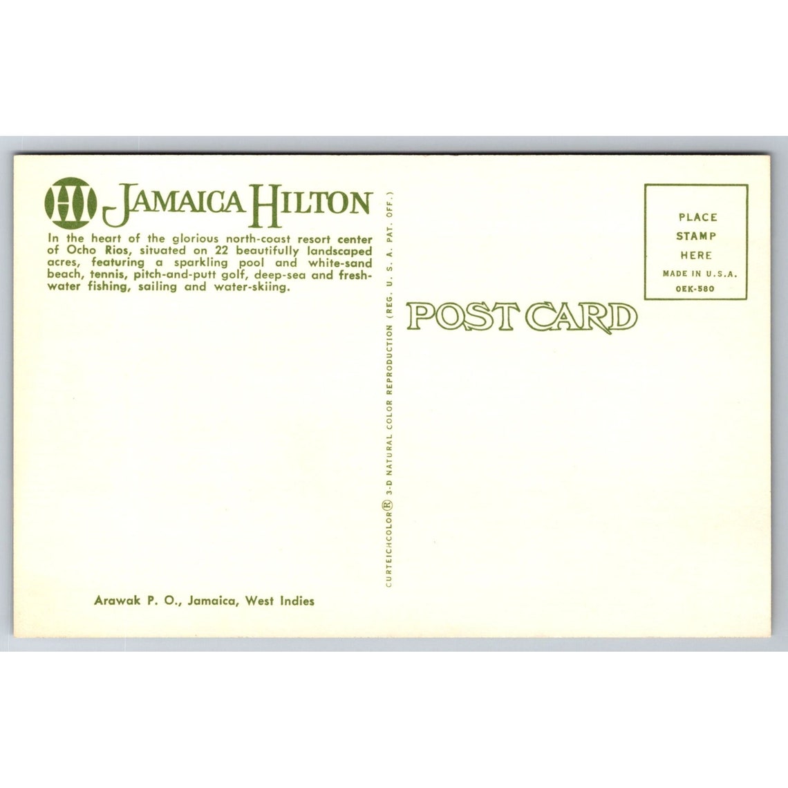 Postcard Jamaica Hilton Ocho Rios Resort Hotel 0167 - Etsy