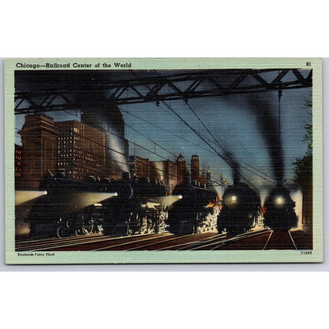 Vintage Postcard Chicago Railroad Center of the World Linen Tichnor ...