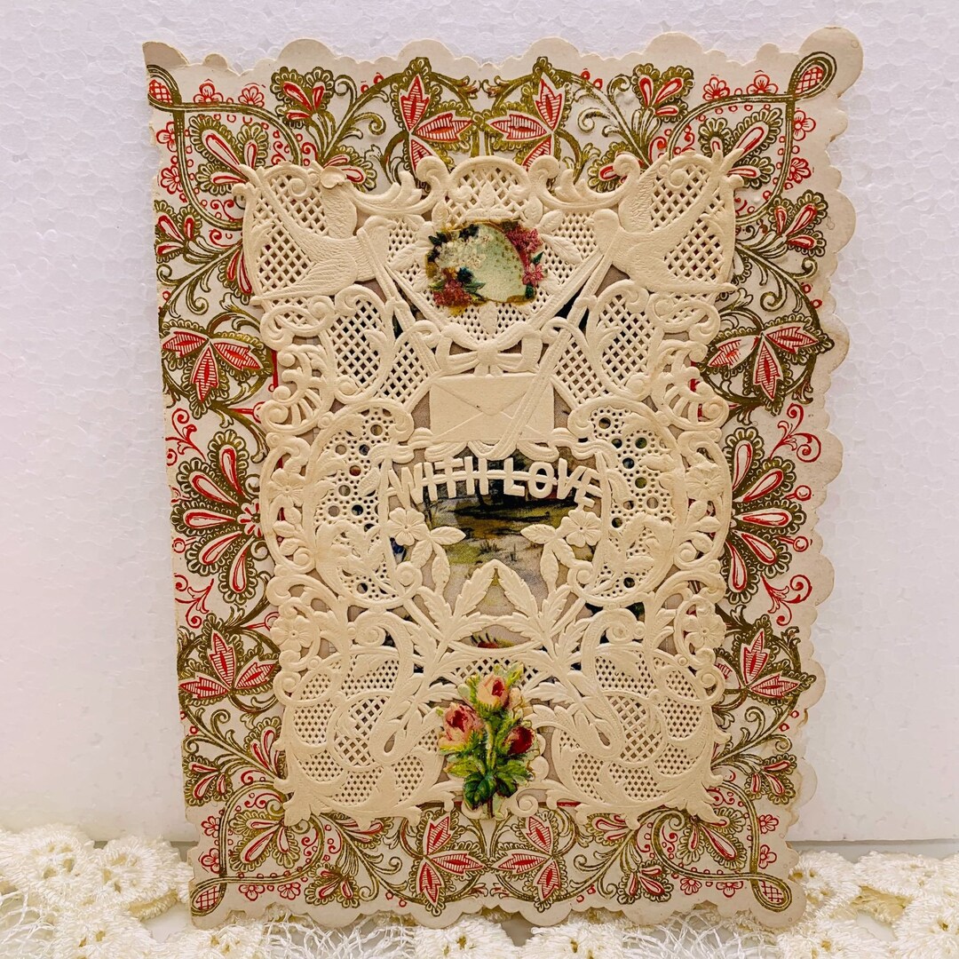 Antique Victorian Valentine Paper Lace 1800s Embossed Greeting With ...