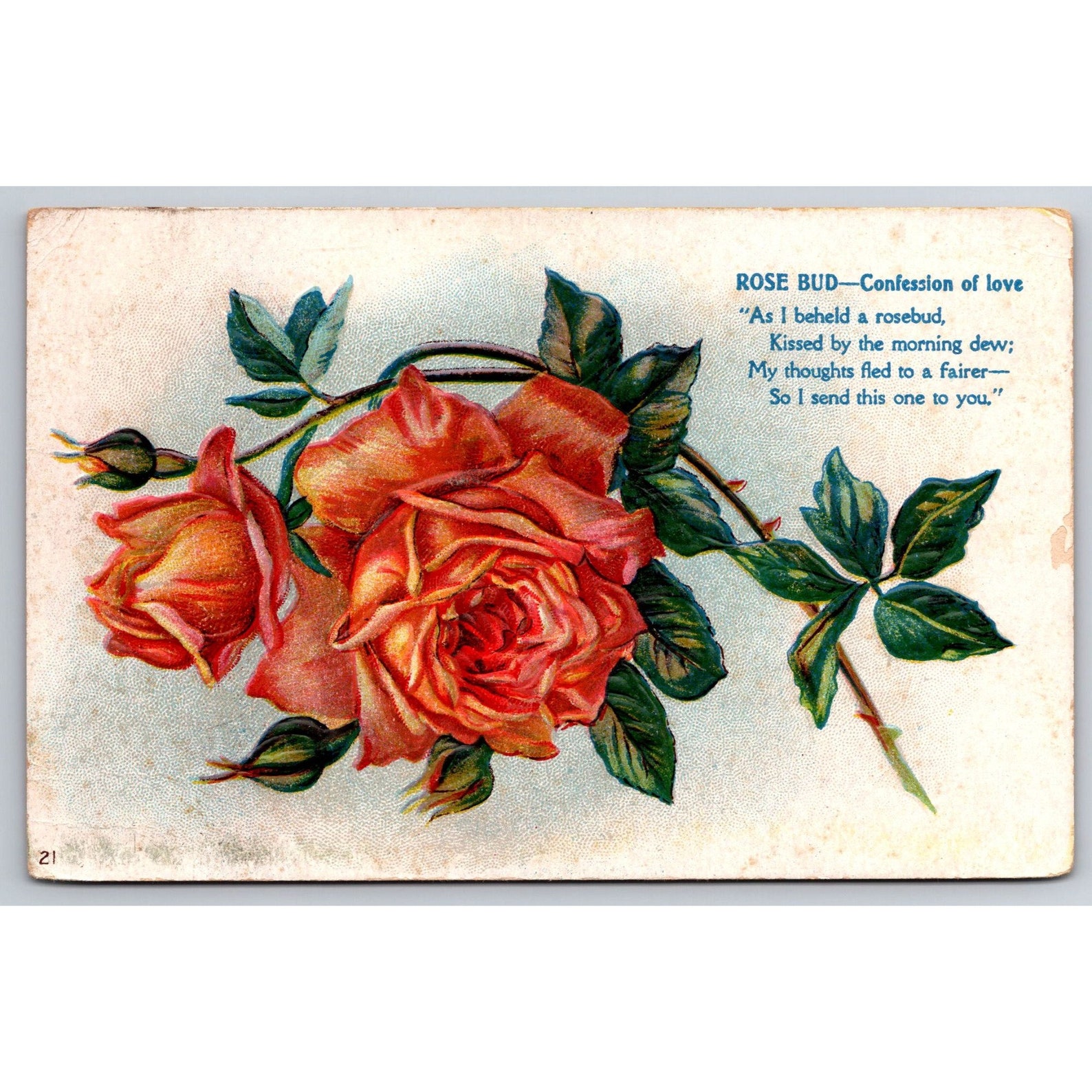 Postcard Vintage Rose Bud Confession of Love Embossed C 1910 - Etsy