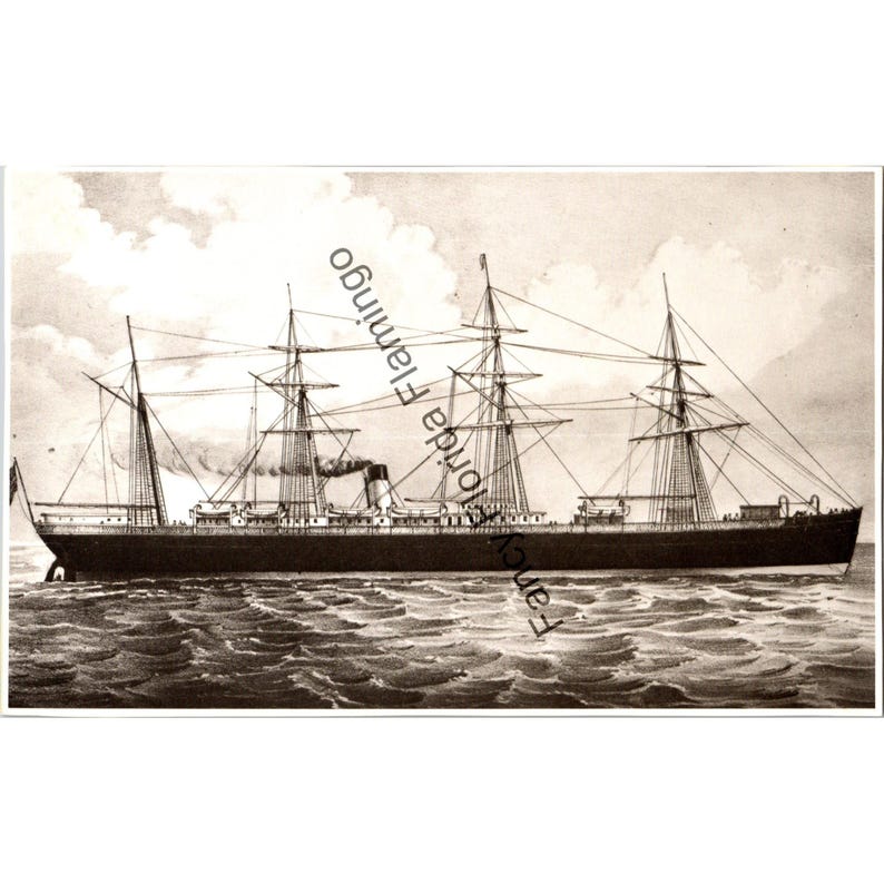 Vintage Lithograph Print – 19th Century Steamship & Sailing Vessel ...