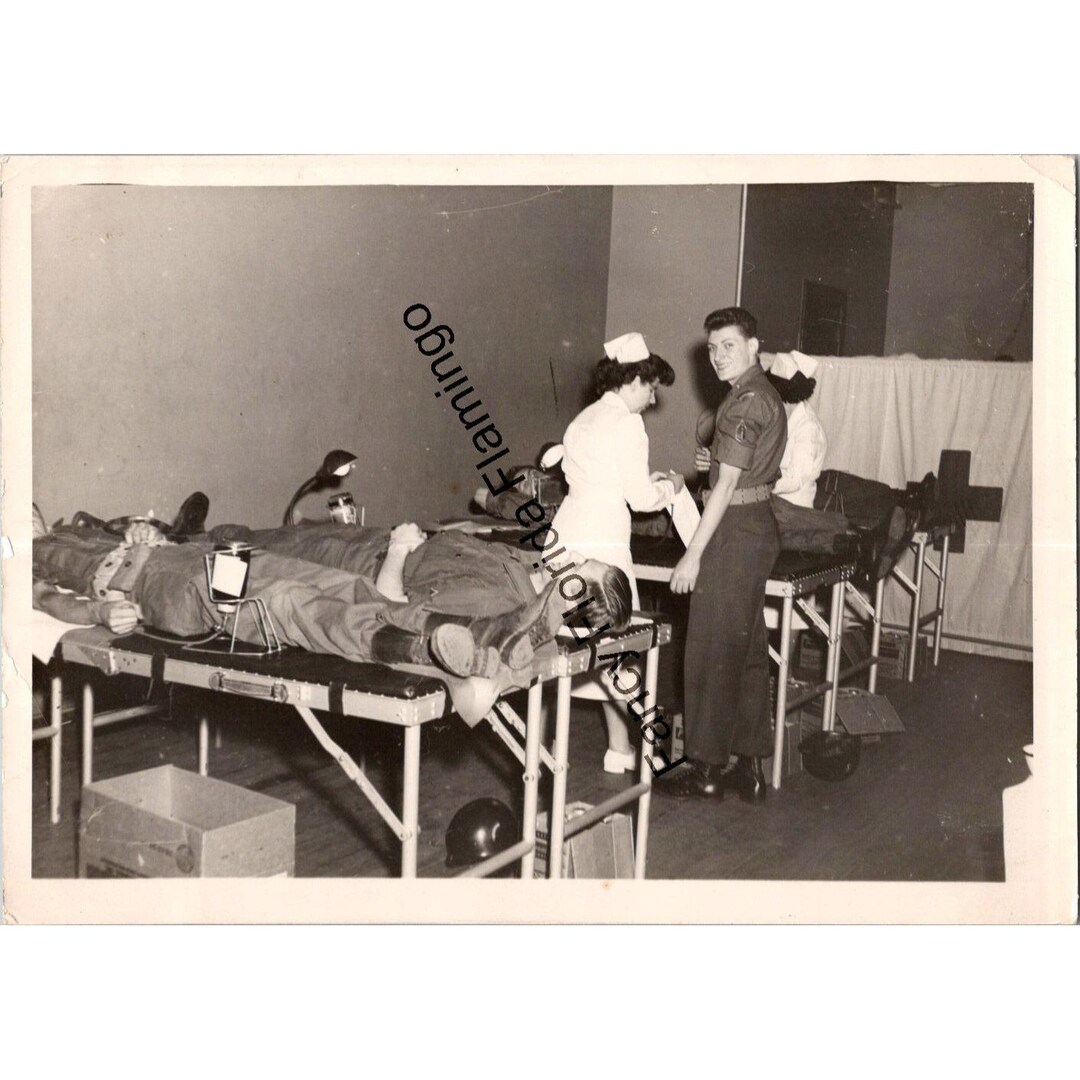 Vintage WWII Era Photo — Army Soldiers Donating Blood, Nurses & Medical ...